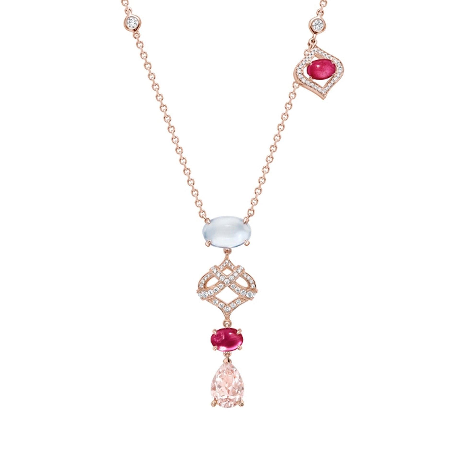 Woodland Morganite Moonstone Rose Gold Diamond Pendant | Boodles