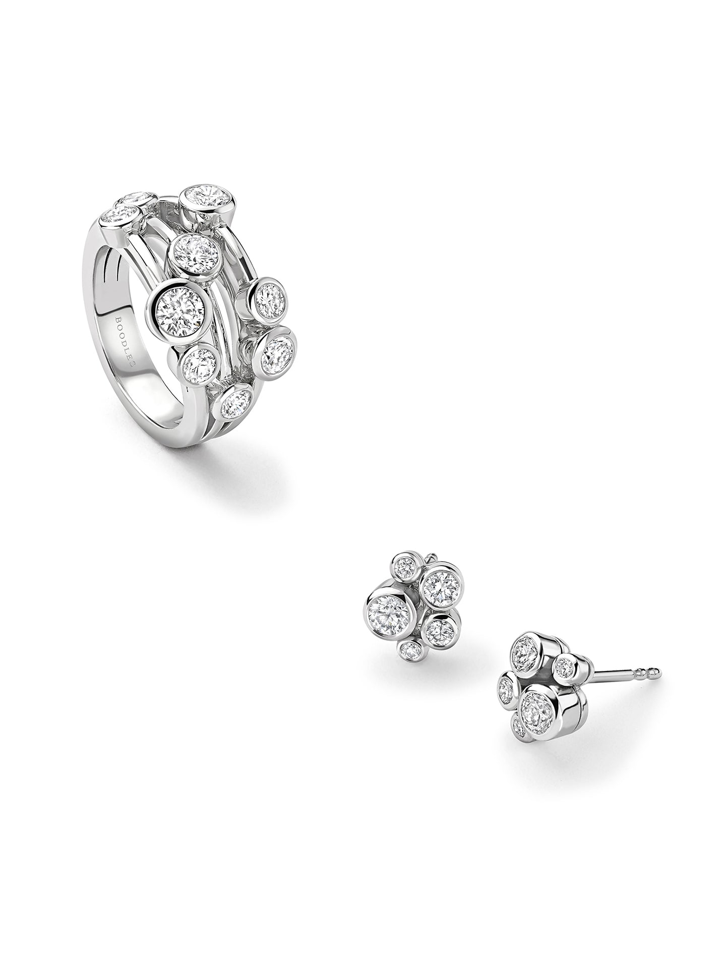 Raindance Platinum Cluster Ring and Earrings Set | Boodles